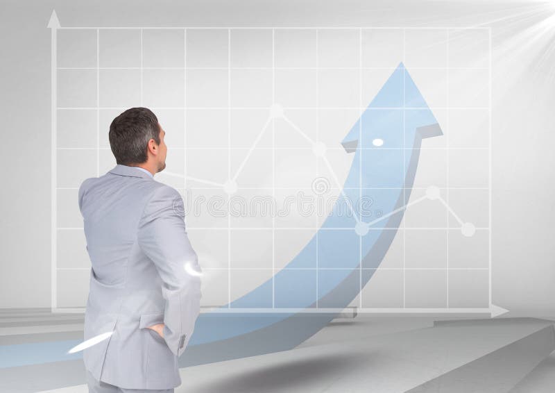 Businessman on Blue Arrow and Graph Stock Image - Image of blue, dark ...