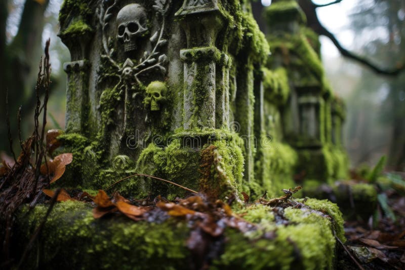 Close-up of Moss-covered Gravestone with Carved Dates Stock Image ...