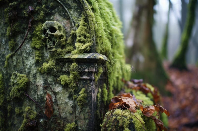 Close-up of Moss-covered Gravestone with Carved Dates Stock Image ...