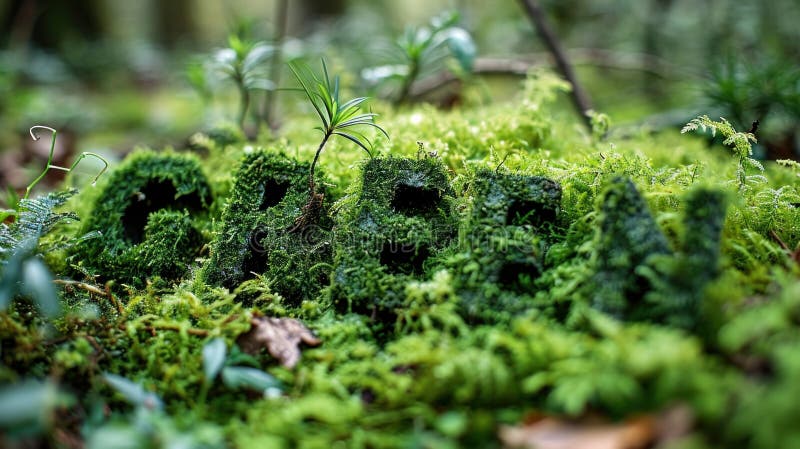 A Close Up of a Moss Covered Sign with Some Plants, AI Stock ...