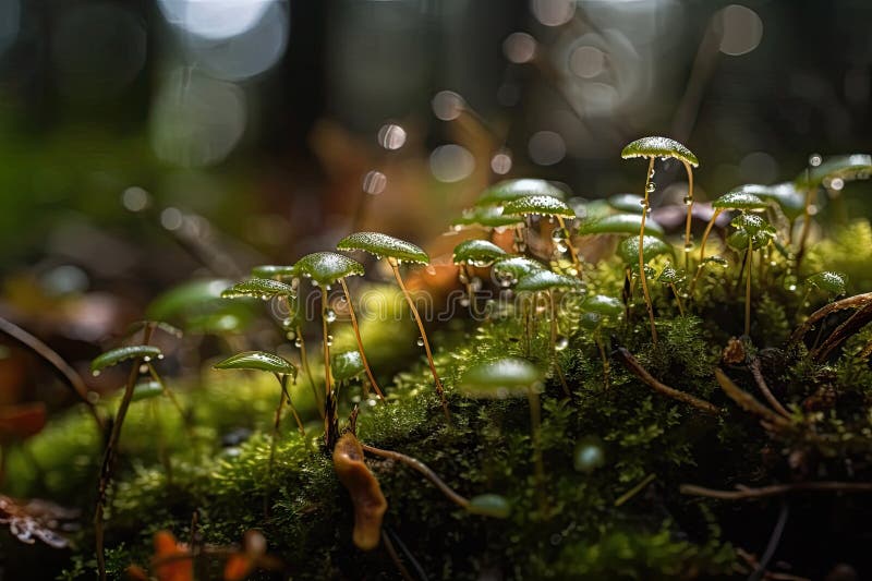 Close-up of Moss with Dew Drops on Leaves in the Forest Stock Image ...