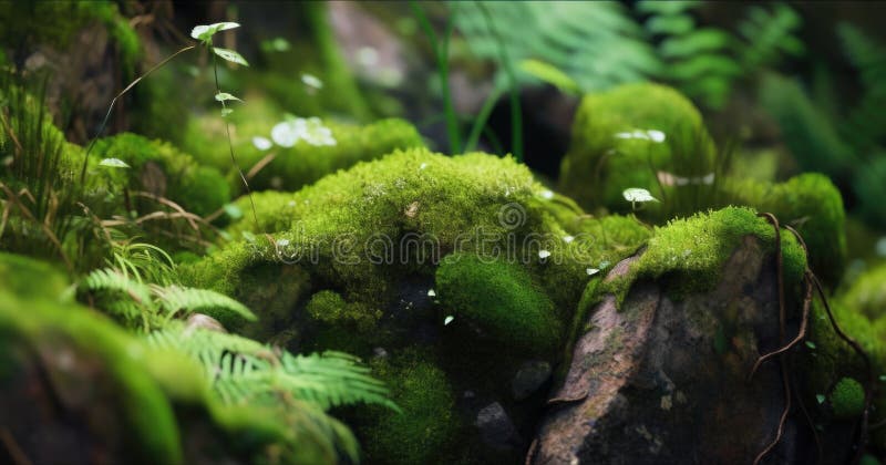 A Close Up of Moss Growing on Rocks, AI Stock Illustration ...
