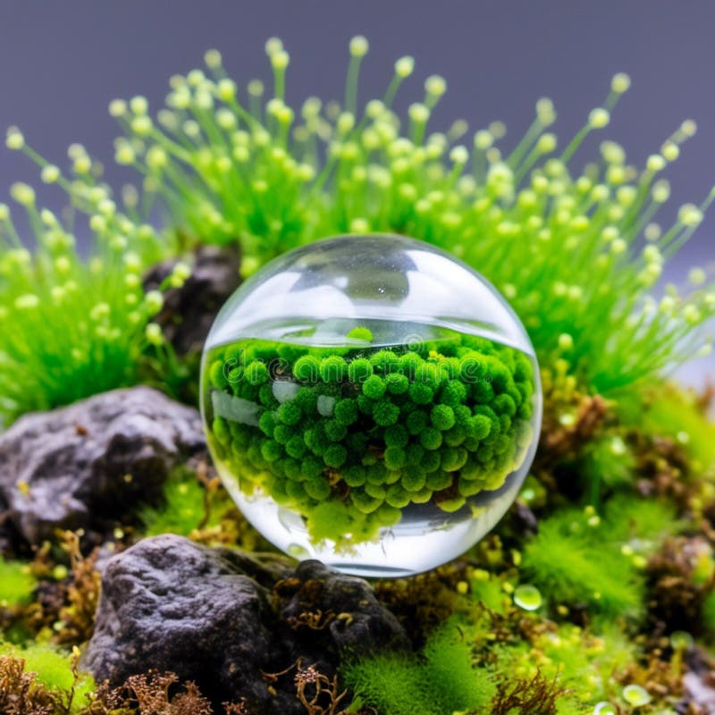 A Close Up of a Moss and Some Green Balls with Bubbles Stock ...