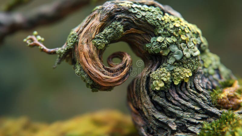 Close-Up of a Mossy Spiral Wood Branch Stock Illustration ...