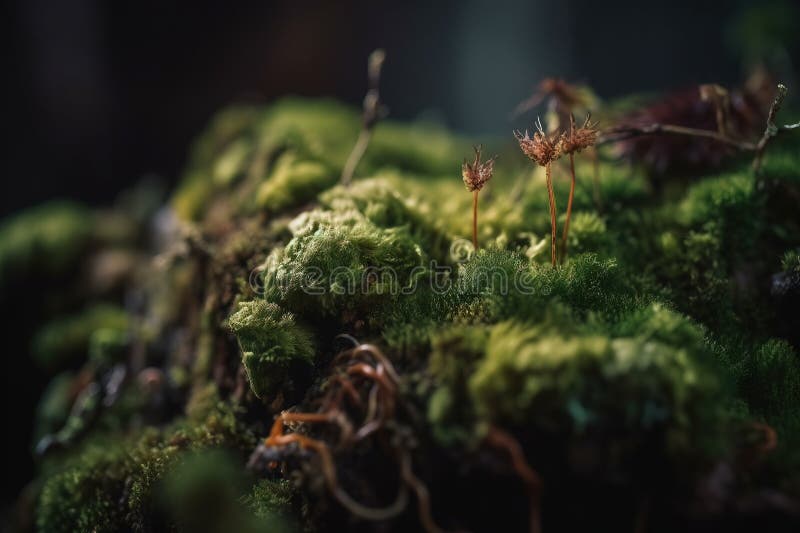 A Close Up of a Mossy Surface with Tiny Flowers Stock Illustration ...