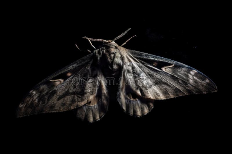 A Close Up of a Moth on a Black Background. AI Generative Image. Stock ...