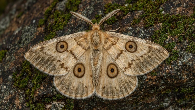 Close Up of Moth on Mossy Rock Wings Displaying Intricate Patterns and ...