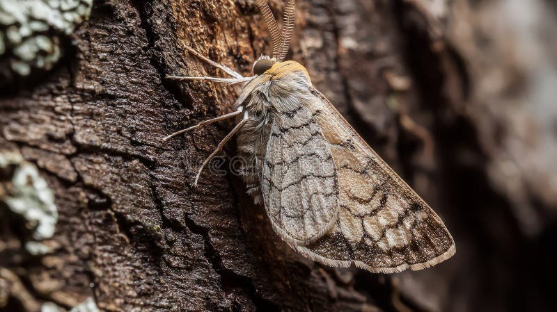 Close-up of a Moth Resting on Tree Bark Stock Image - Image of ...