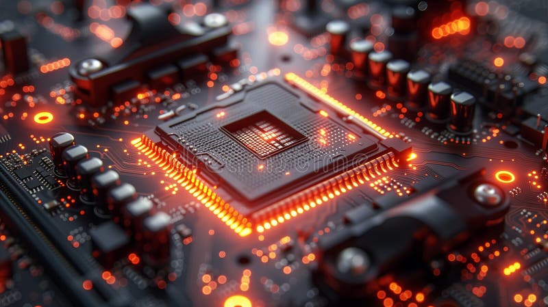 A Close Up of a Motherboard with a Cpu on it Stock Illustration ...