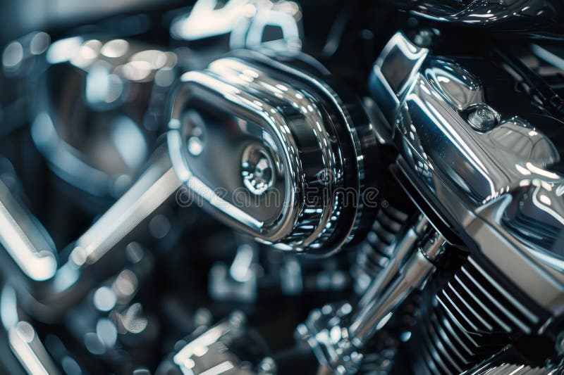 A Close Up of a Motorcycle Engine with a Shiny Chrome Finish Stock ...