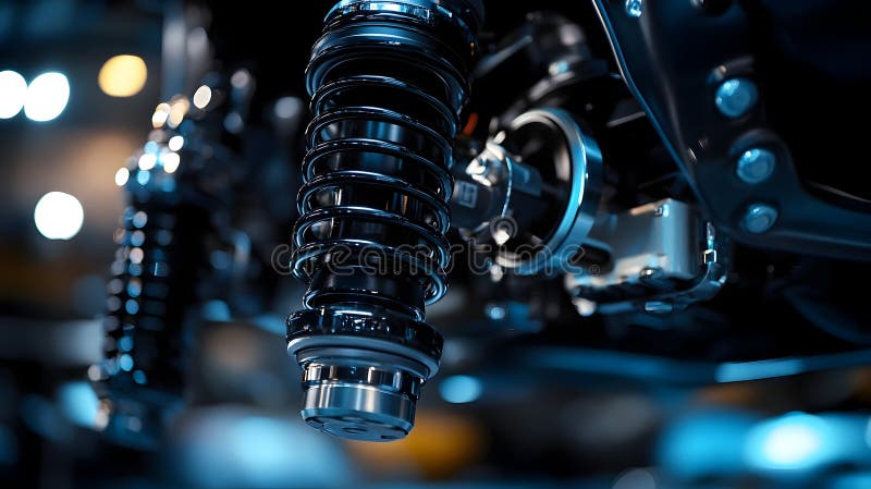Close-up of Motorcycle Suspension System with Shiny Coil Spring Details ...