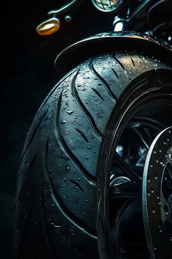 A Close Up of a Motorcycle Tire with Water Droplets on it Stock Image ...