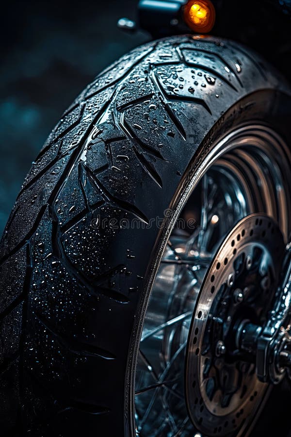 A Close Up of a Motorcycle Tire with Water Droplets on it Stock Image ...