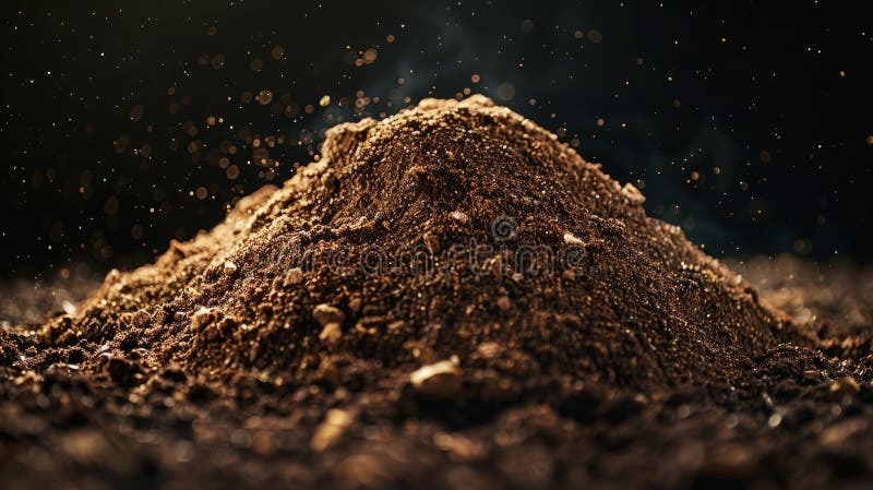 Close-up of a Mound of Soil with Particles Suspended in the Air ...