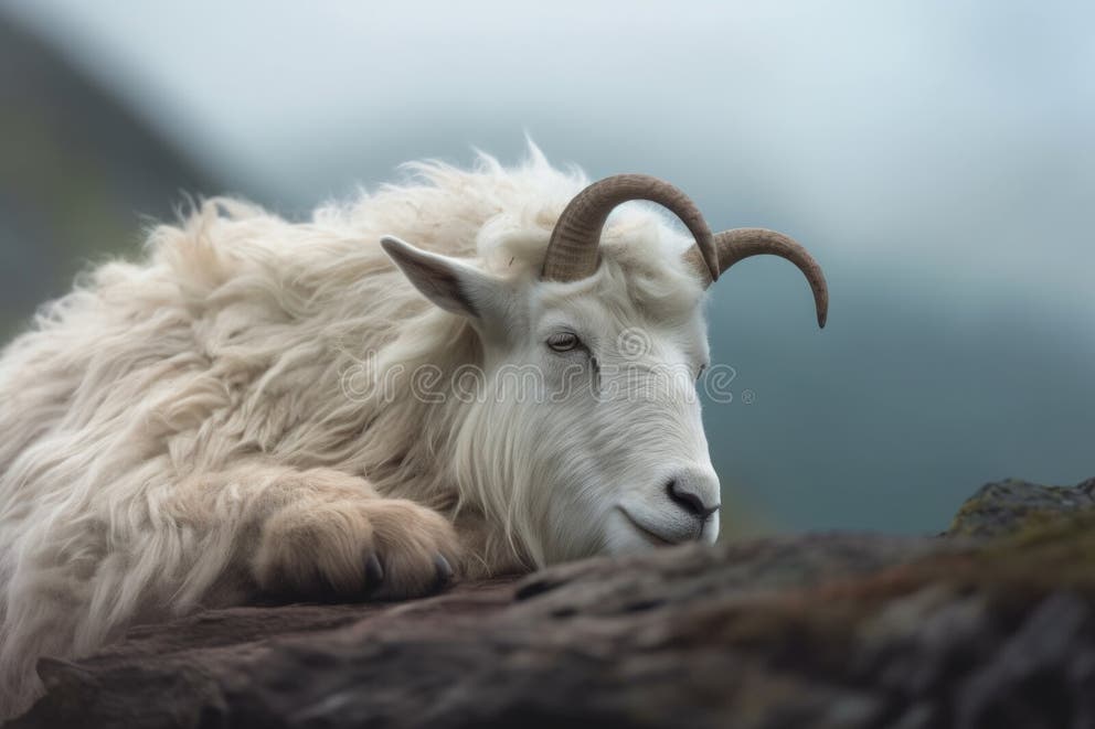 Close-up of a Mountain Goat Resting on a Ledge Stock Illustration ...