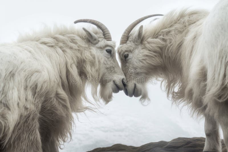 Close-up of Mountain Goats Interacting Playfully Stock Photo - Image of ...