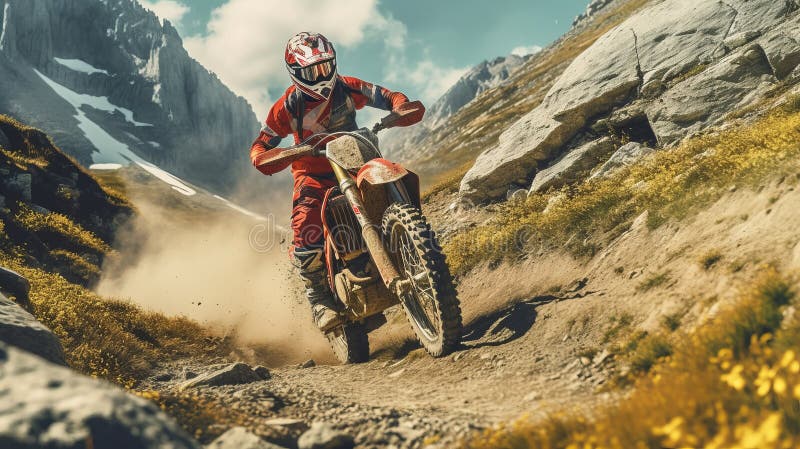 Close-up of a Mountain Motocross on a Mountain Track. Generative AI ...