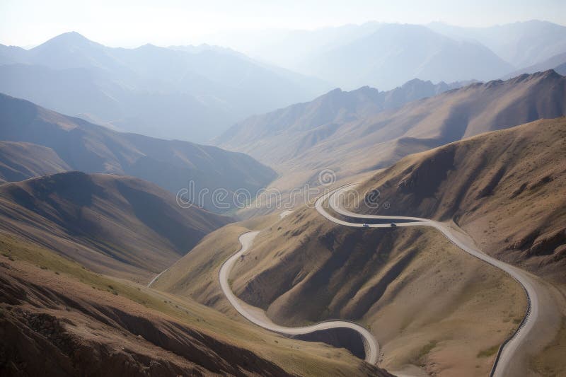 Close-up of Mountain Range, with a Winding Road Snaking through the ...