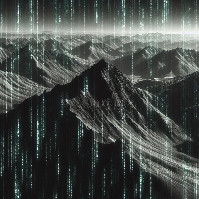 A Close Up of a Mountain Ridge Encoded in a Matrix Code Style T Stock ...