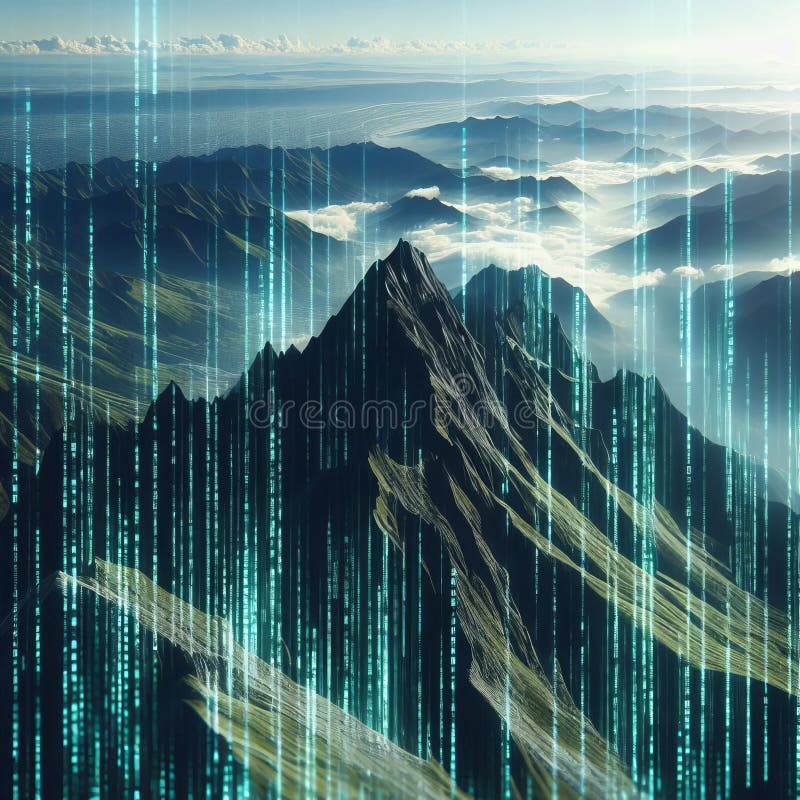 A Close Up of a Mountain Ridge Encoded in a Matrix Code Sty Stock Image ...