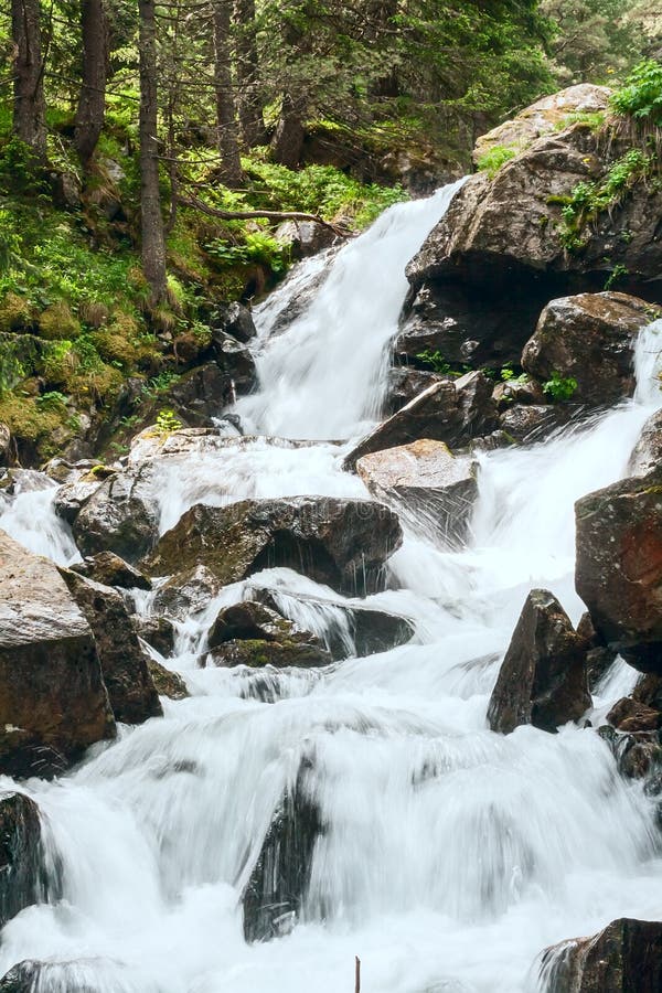 Close Up Mountain River Waterfall during High Water Flow Stock Photo ...