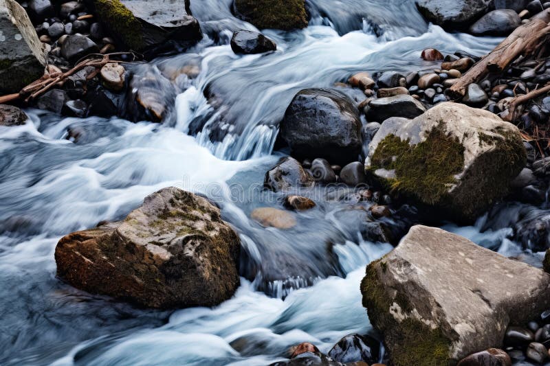 A Close-up of a Mountain Stream Cascading Over Rocks Stock Illustration ...