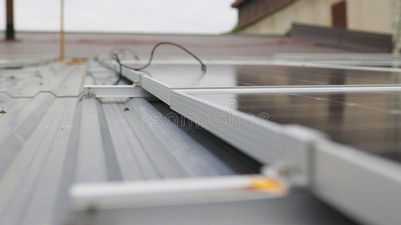 Close Up of Mounting Solar Panel, Installing Solar Panels on House ...