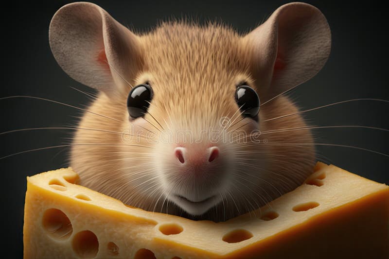 Close-up of Mouse S Cute Face, with Mouth Full of Cheese Stock ...