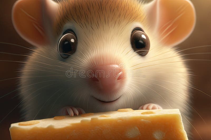 Close-up of Mouse S Cute Face, with Mouth Full of Cheese Stock Photo ...