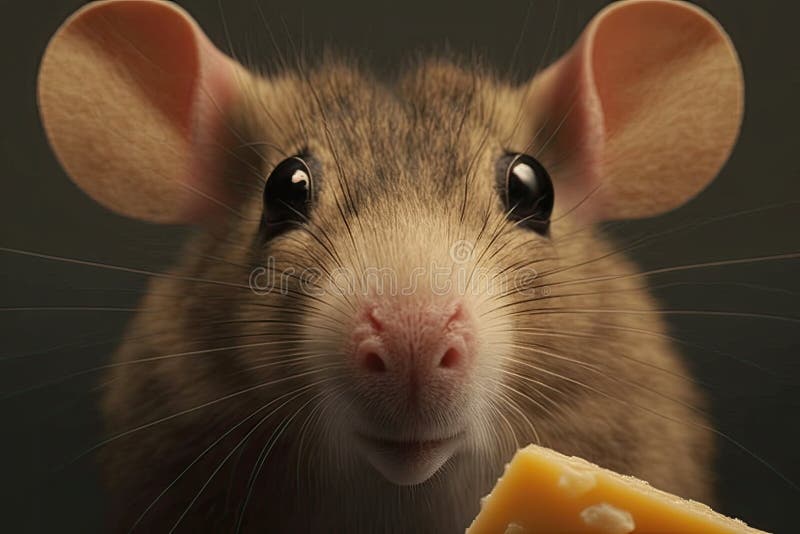 Close-up of Mouse& X27;s Whiskers and Nose while it Eats Cheese Stock ...