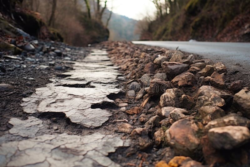 Close-up of Mud and Rocks on Damaged Road Stock Illustration ...