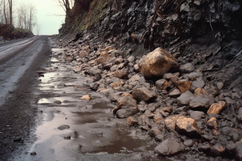 Close-up of Mud and Rocks on Damaged Road Stock Illustration ...
