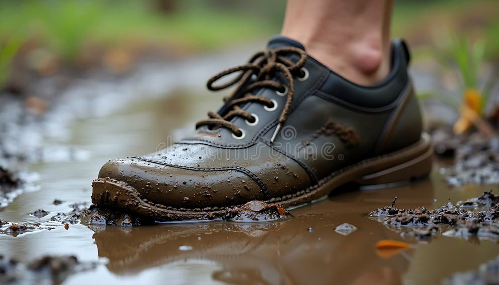 Close-up of a Muddy Boot in a Puddle Stock Image - Image of trip ...