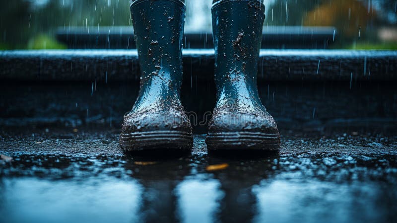 Close Up Muddy Boots Rainy Weather Wet Steps Stock Photos - Free ...