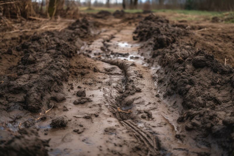 Close-up of Muddy Trail with Footprints Visible Stock Illustration ...