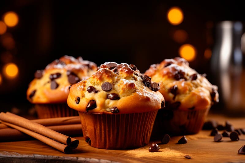 Close Up of Muffin on Table with Chocolate Chips. Generative AI Stock ...