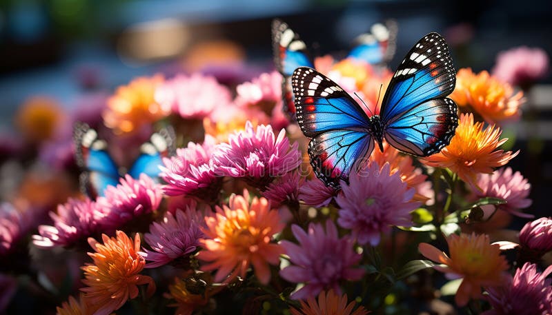 Close Up of a Multi Colored Butterfly on a Flower Generated by AI Stock ...