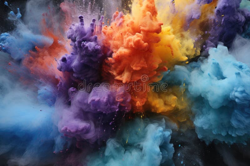 Close-up of Multi-colored Powder Dyes Mid-explosion Stock Image - Image ...