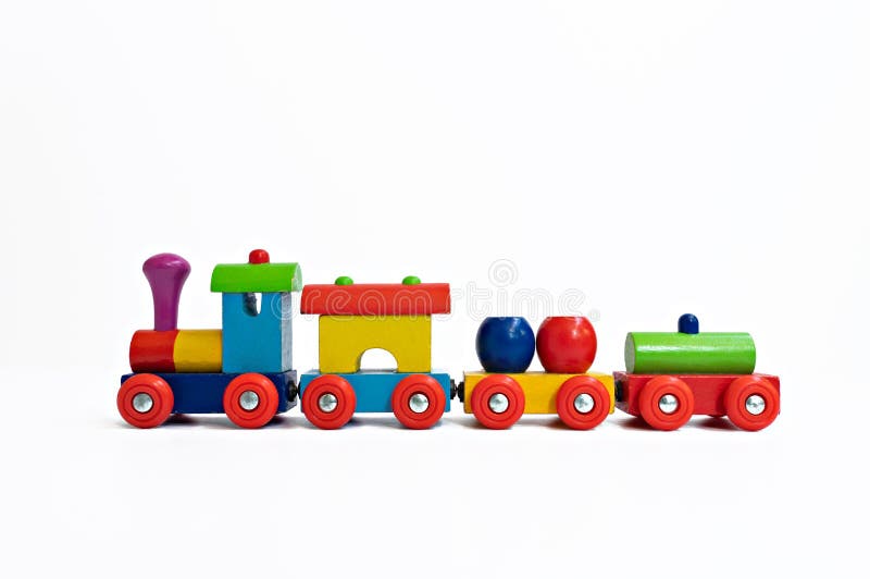 A Close Up of a Multi-colored Train Toy on White Background Stock Image ...