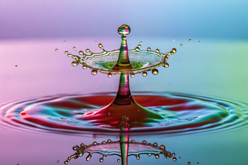 A Close-up a Multi-colored Water Droplet, Creating a Complex Splash ...