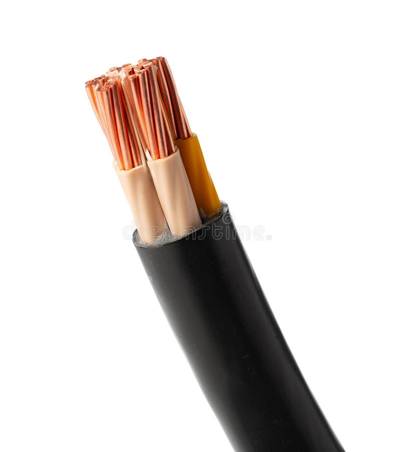 Close Up of Multi-Conductor Electrical Cable with Exposed Copper Wires ...