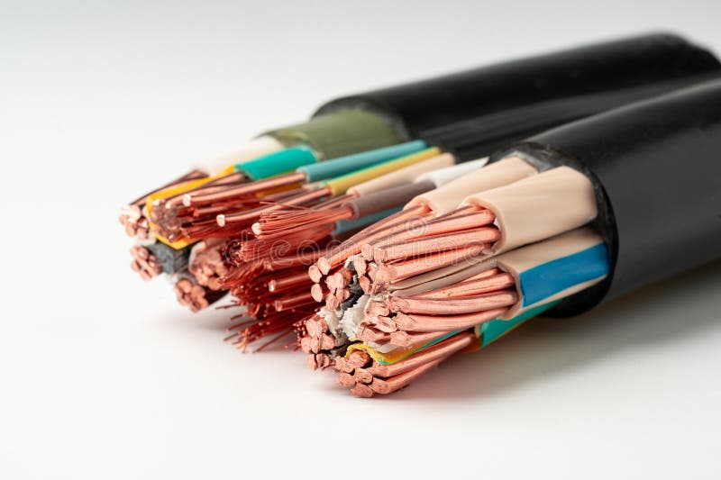 Close Up of Multi-Conductor Electrical Cable on White Background Stock ...