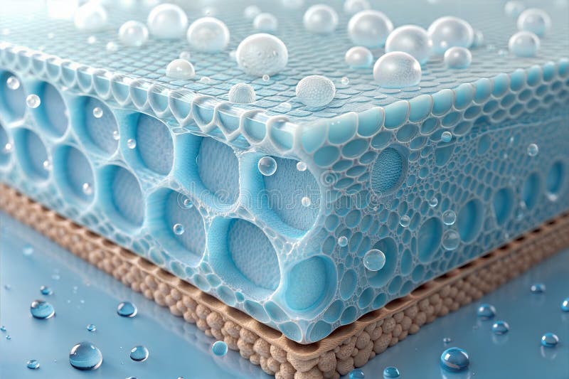 Structure Detail of Light Blue MultiLayer Material with Bubbles and ...