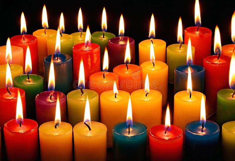 Bright Multicolored Candles Burning in the Dark Stock Photo - Image of ...