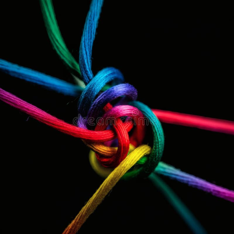 Close Up of Multicolored Intertwined Threads Forming a Complex Knot ...