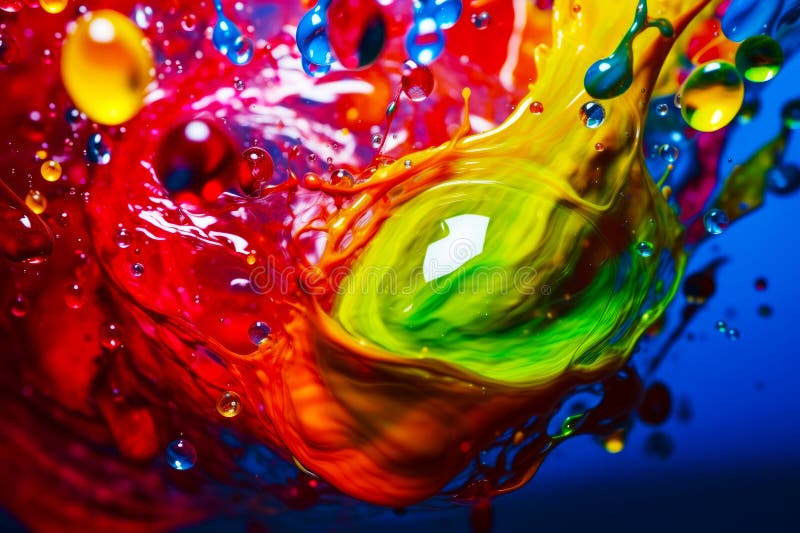Close Up of Multicolored Liquid with Drops of Water on it. Generative ...