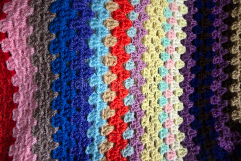 Close Up of a Multicolour Crochet Knitted Blnket in Vintage Design ...