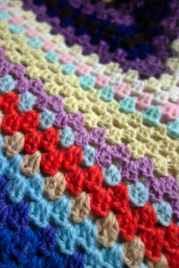 Close Up of a Multicolour Crochet Knitted Blnket in Vintage Design ...