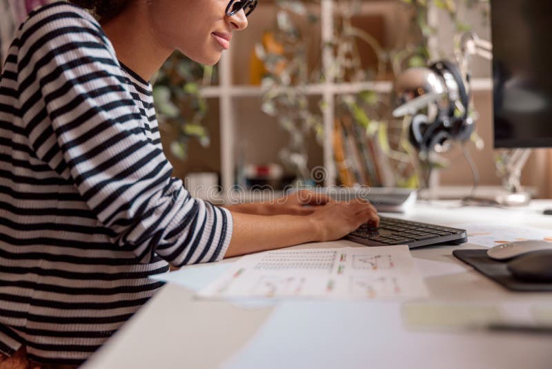 Young Woman Using Desktop Computer at Home Stock Photo - Image of ...