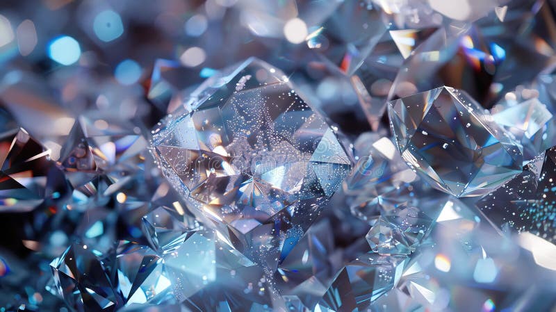 Close-up of Multifaceted Crystals with Sparkling Light Reflections ...